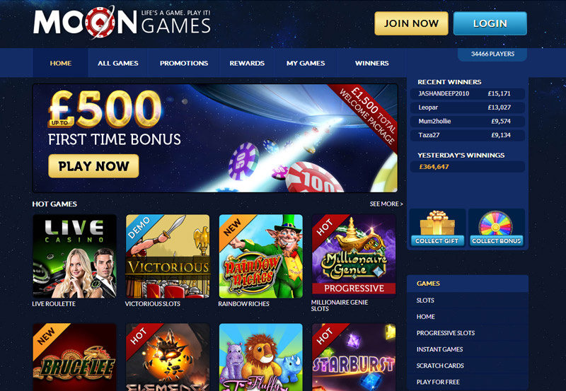 Moon Games - Deposit and get a 100% bonus up to £500!
