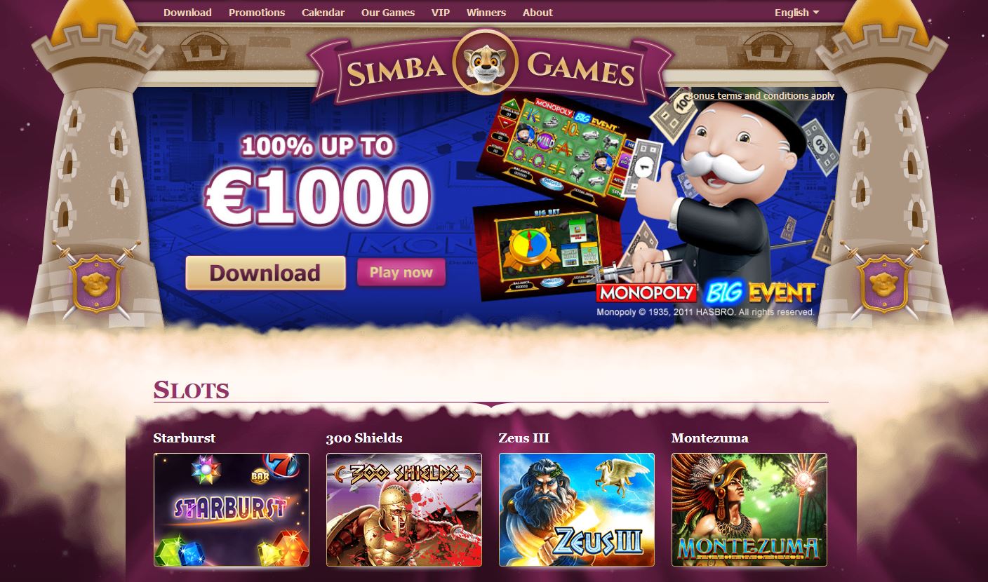 Simba Games - 20 free spins when you open an account