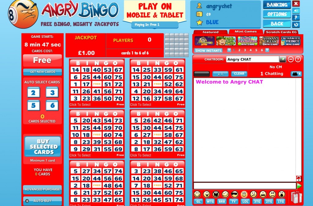 Angry Bingo - 120 free bingo tickets on first deposit!